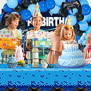 MCPINKY 70PCS Video Game Birthday Decorations, Balloon Arch Garland Kit with Table Covers Video Game Backdrop Foil Gamer Balloons for Birthday Party