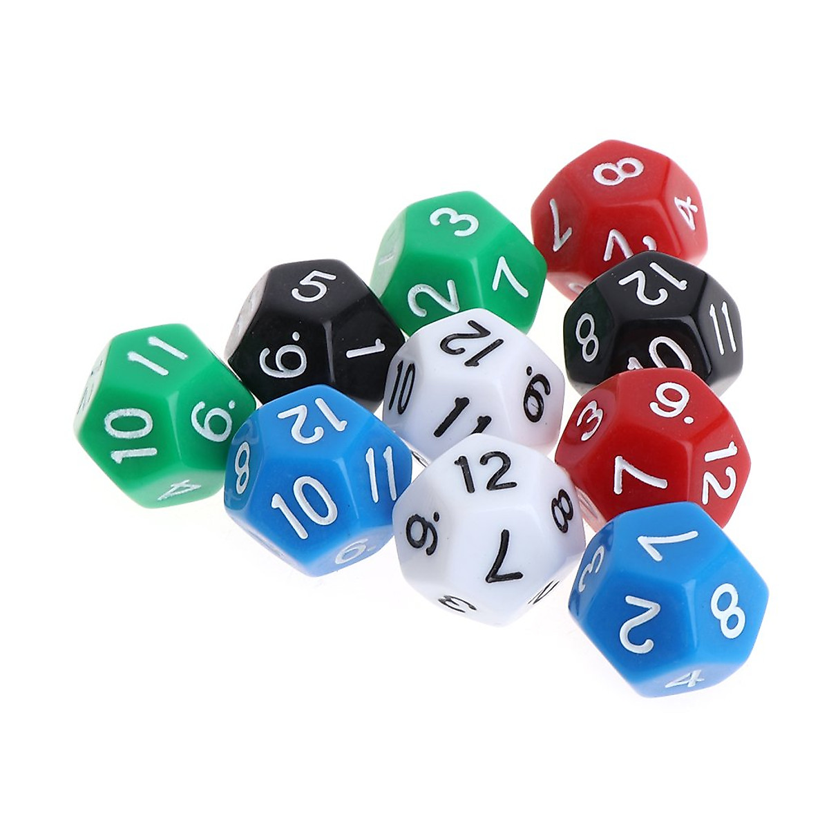BUZHI 10pcs Portable 12 Sided Acrylic Number Dice Multicolor for Dungeon & Dragon Game Accessories Table Games Toy Supplies