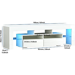 DMAITH White LED TV Stand for 50/55/60/65/70 TV, High Gloss Gaming Entertainment Center with Drawers and Open Shelves, TV Console Table for Living Room, Bedroom