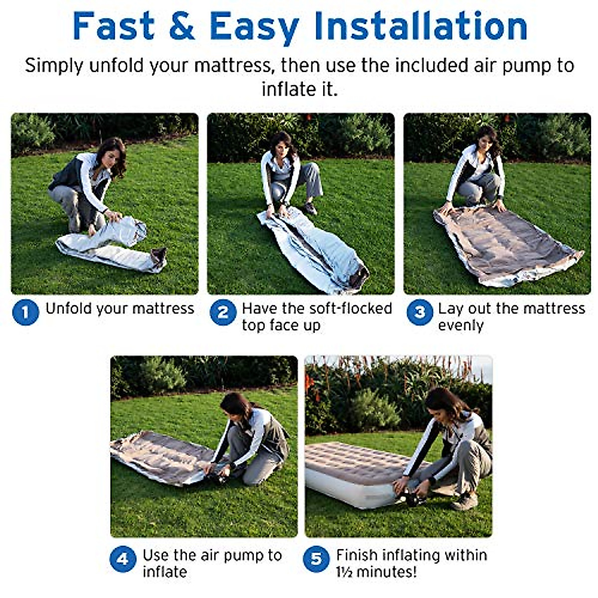 Etekcity Upgraded Camping Air Mattress, Queen Twin Airbed Height 9", Inflatable Bed Blow Up Mattress Raised Airbed with Rechargeable Pump, 2-Year Warranty, Storage Bag,Brown