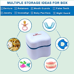 Polident 3 Minute Denture Cleaner 120 Tablets in Triplemint Bundle with Dentu-Care Denture Cleaning Cup Case With Lid Basket and Draining Basket for Cleaning and Storing