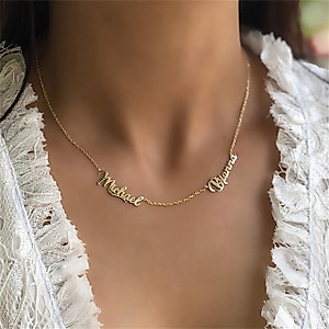 YOOSHINING Name Necklace Personalized 2 Name Necklace with Heart for Couple Double Necklace Custom Name Necklace for Women Mother Sisters Gift for Birthday Wedding Anniversary Mother's Day Gift
