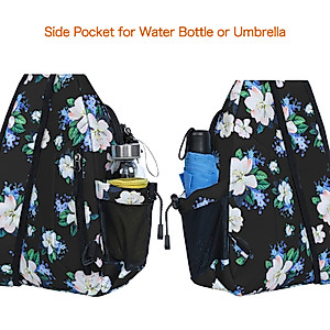 MOSISO Sling Backpack, Myrtle Flower Crossbody Travel Hiking Daypack Chest Bag with Anti-theft Pocket, Black