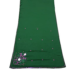 Peegli Indian Sarong Wrap Green Vintage Textile Georgette DIY Fabric Traditional Embroidered Material