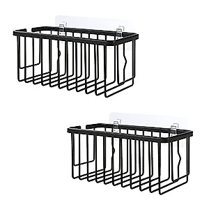 SunnyPoint Aluminum NeverRust Shower Caddy Basket Organizer Storage Shelf Rack; Adhesive Installation Pad Included (Set of 2, Black)