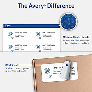Avery Printable Shipping Labels with Sure Feed, 2" x 4" Customizable Stickers, White, 250 Blank Mailing Labels, Great for Mailing, Shipping, and More (5263)