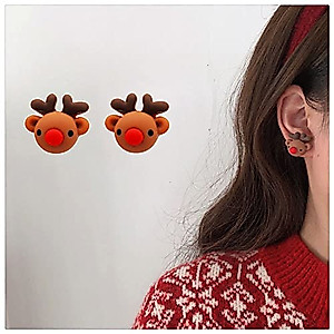 Charistmas Earring Set for Women, 5 Pairs Cute Resin Christmas Stud Earrings,Christmas Trees, Bells,Santa Claus,Snowman,elk Earrings (Red)