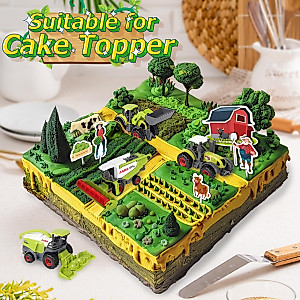 Oriate Kid's Farm Toys Realistic Tractor Vehicle Playset, Diecast Car Set Educational Mini Farm Animals with Flatbed Trailer,Birthday Gift for Children 3+ Year Old