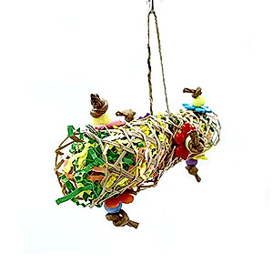 GILYGI Bird Chewing Toy Set, Taco Shaped Bamboo Weaving Toy with 2 Packs of Colorful Shred Paper Replacement, Hanging Fragging Shredder Toys for Parakeet, Cockatiel, Caique, Budgies, Quaker