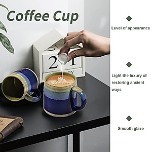 Blue Tone Reactive Glaze Mug 13.5 Ounce, Porcelain Mug for Coffee, Tea, Milk or Other Liquid, Kiln-Change Technique Unique Cups for Home or Office