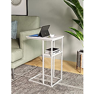 Innerjoin C Shaped End Table, Side Table with Metal Frame, TV Tray Table for Couch, Sofa Table for Living Room Bedroom, Bedside, Rustic Vintage Style, White
