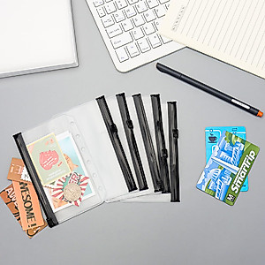 Mogoostry A7 Zipper Pockets 12PCS 6 Holes Binder Pockets Black Zipper Cash Envelopes Pocket A7 Loose-Leaf Zipper Binder Pouch Bag for 6-Ring Journal Budget Folder