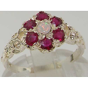 LetsBuyGold 925 Sterling Silver Natural Opal and Ruby Womens Promise Ring - Size 6.5