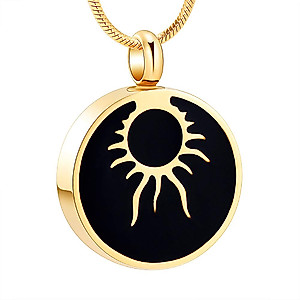 Eye of the Sun Cremation Necklace for Ashes Stainless Steel Urns Necklace for Ashes Keepsake Ash Pendant for Loved One Memorial Jewelry for Ashes