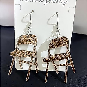 Funny Fight Folding Chair Dangle Earrings for Women Creative Fashion Acrylic Weird Chair Earrings Fashion Statement Earring (Glitter Gold)