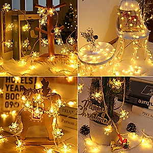 Solar Snowflake String Lights Outdoor Waterproof 100 Led 32.9 Feet Fairy Lights with 8 Lighting Modes for Wedding, Party, Garden, Patio, Yard, Home (Warm White)