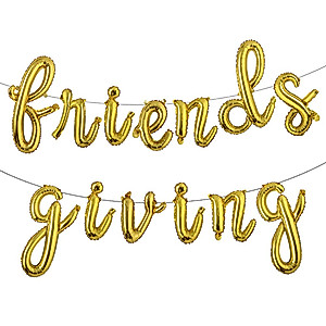 16 Inches Tall Multicolor Foil Balloons "Friendsgiving" Banner Letter Party Decorations,Fall Theme Friends Party Decor and Party Backdrop (L FRIENDS GIVING GOLD)