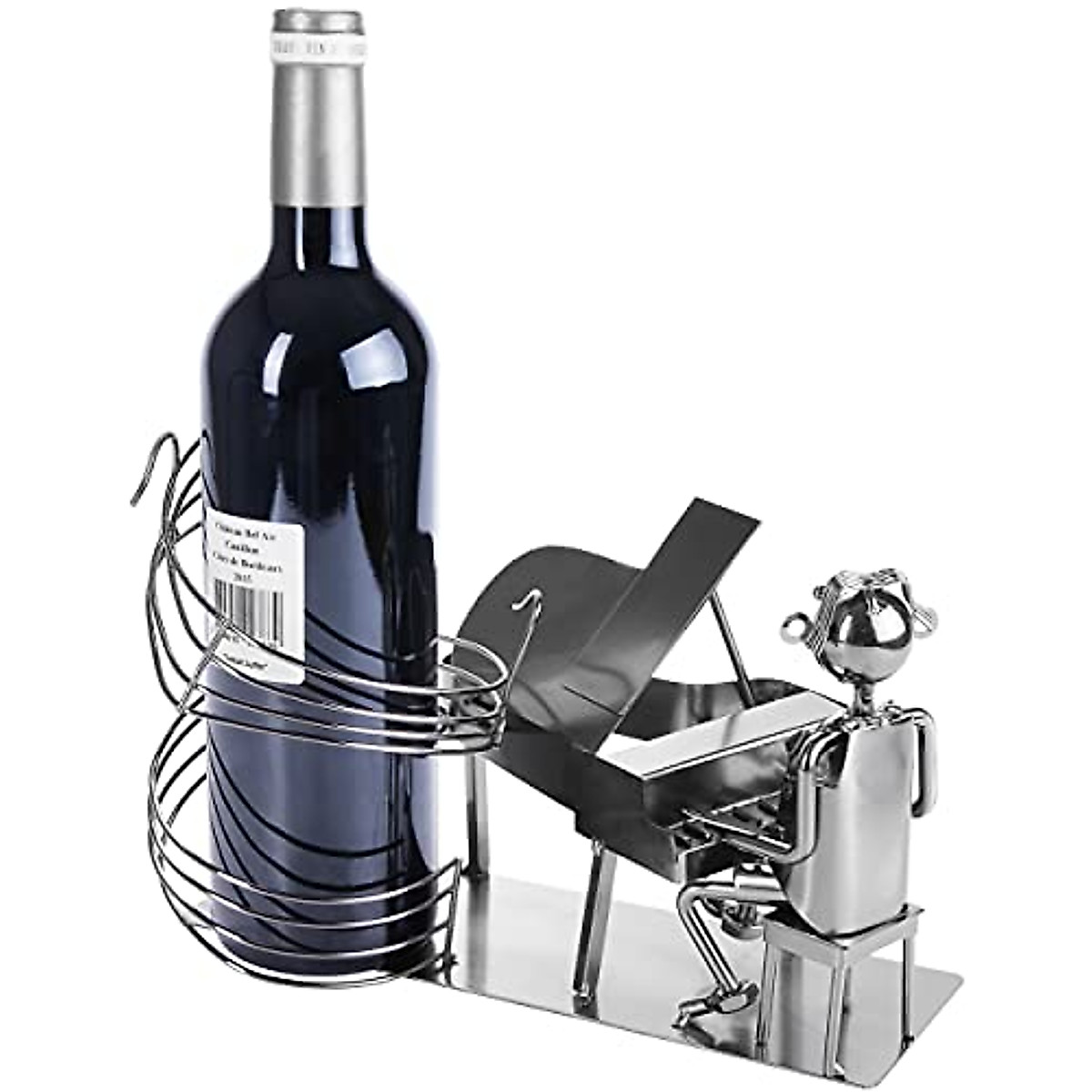 BRUBAKER Wine Bottle Holder 'Piano' - Table Top Metal Sculpture - with Greeting Card