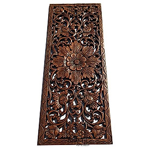 Asiana Home Decor Large Carved Wood Wall Panel. Floral Wood Carved Wall Decor. Size 35.5"x13.5"x0.5" (Brown)