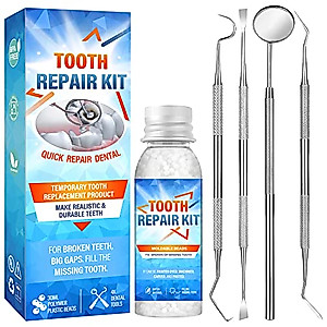 Tooth Repair Kit, Temporary Fake Teeth, Fixing The Missing and Broken Tooth Replacements, with 4 Dental Tools