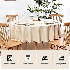 Wolkemer Faux Linen Round Tablecloth Heavy Duty Wrinkle Resistant Fabric Table Cloths 60 Inch Beige Coffee Table Cover for Kitchen Dining Indoor Outdoor Tabletop Decoration