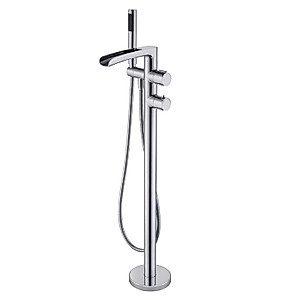 Qinkell Thermostatic Freestanding Bathtub Faucet Waterfall Tub Filler Chrome Floor Mount Bathroom Taps with Handheld Shower