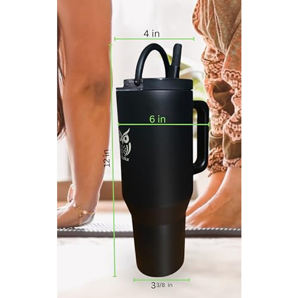 WILANKAR Tumbler 40oz Water Bottle with Lid, Handle & Flip Straw – Leakproof, Cup Holder-Friendly Travel Cup, Insulated Stainless Steel, Dishwasher-Safe, BPA-Free (Black)
