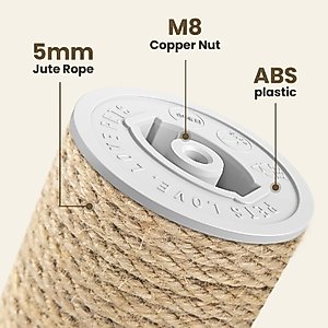SVD.PET Cat Scratching Post Replacement, 17” x 2.95” Jute Rope Cat Tree Replacement Post, Refill Scratcher Posts with M8 Screws for Indoor Cat Tree, Cat Tower and DIY Cat Scratcher (2PCS)
