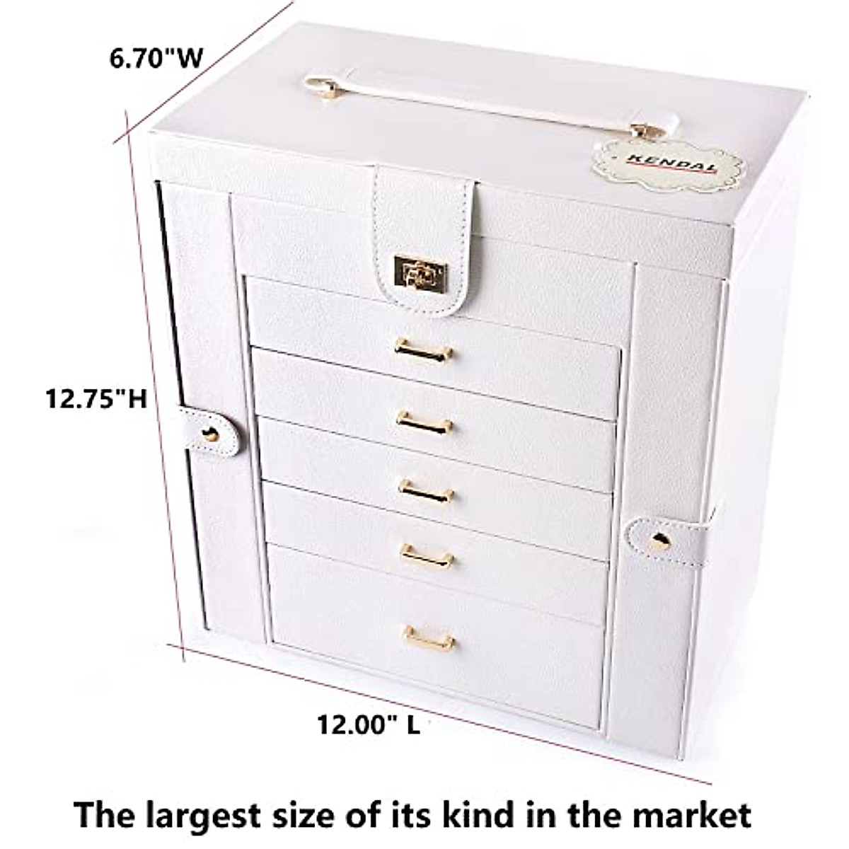 Kendal Huge Jewelry Box Jewelry Case with 6 Tier 5 Drawers Large Storage Capacity with Mirror Jewelry Storage Organizer Great Gift Also Good For Watches LJC-SHD5CM(White)