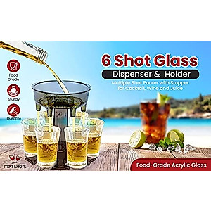 Mixt Shots 6 Shot Glass Dispenser and Holder, Multiple Shot Pourer for Cocktail, Wine and Juice, Party Drink and Beverage Dispenser for Filling Liquids (13x13x12.5 cm, Transparent)