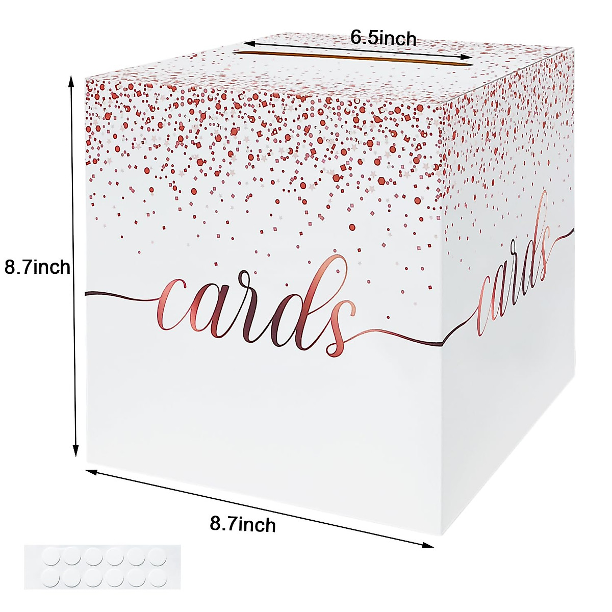 QIKSION Rose Gold Cards Box for Party, White and Rose Gold Gift Card Box Holder Money Box for Birthdays, Bridal Shower, Weddings, Baby Shower, Graduation, Anniversaries