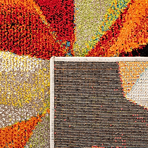 SAFAVIEH Porcello Collection 6'7" Square Orange/Red PRL6940P Modern Abstract Non-Shedding Living Room Dining Bedroom Area Rug