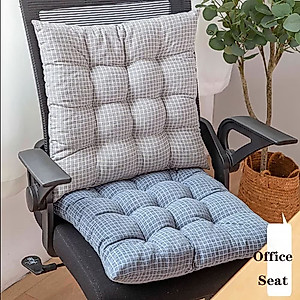 Aomkmi Plaid Floor Pillow Chair Pads with Ties Square Office Cushions Non-Slip Tatami Seats for Office Dining Kitchen Set of 4