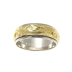 Arthur's Jewelry 925 sterling silver Hawaiian plumeria scroll yellow gold plated 2 tone spin ring size 9