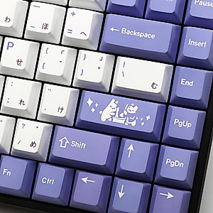 BGKYPRO Rabbit Theme Keycaps-Thermal Sublimation PBT Keycap Set,Japanese Radical, for Mechanical Keyboards, Full 135 Key Set, Cherry Profile, English (US) Layout-Purple White