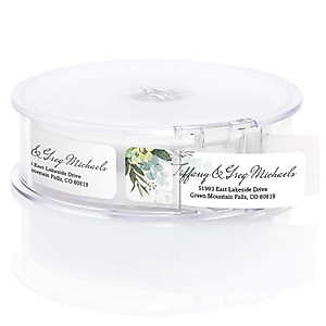 Floral Greenery Rolled Address Labels/Roll of 250 Personalized Address Labels/Designer Return Address Stickers in Elegant Plastic Dispenser