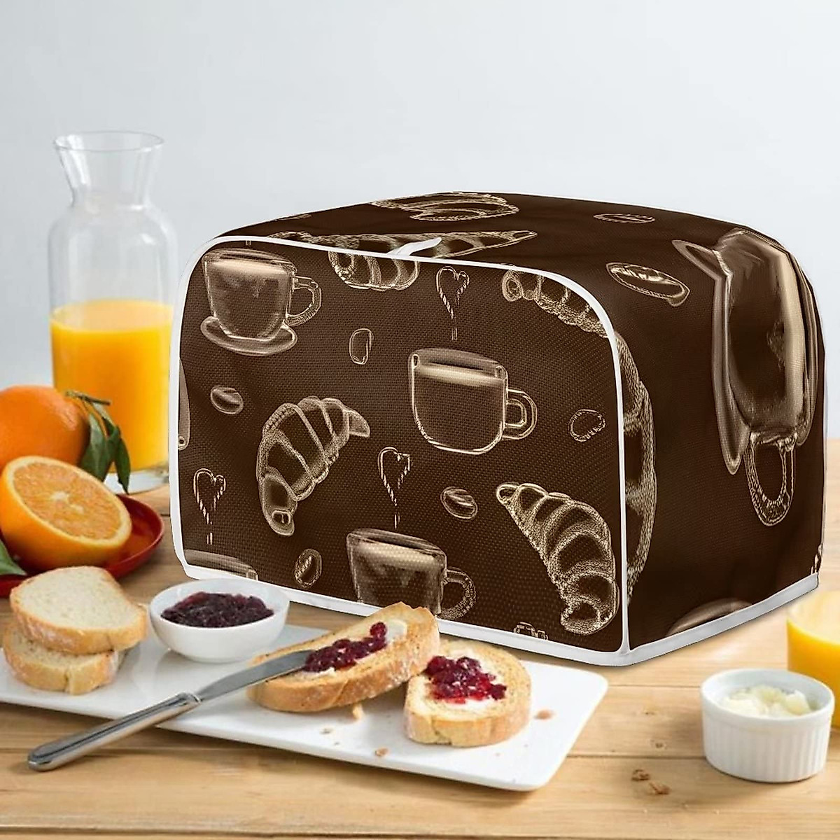 FOR U DESIGNS Toaster Oven Cover Novelty Coffee Themed Toaster Dust Cover 4 Slice Durable Washable Kitchen Small Appliance Covers Fashion Bread Maker Cover Brown