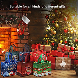 16PCS Christmas Gift Bags,Reusable Gift Bags with Handles, Fabric Christmas Tote Bags, Multifunctional Christmas Bags for Gifts Wrapping Shopping, Xmas Party Supplies Decorations, 12.6”×9.9”×6.7"