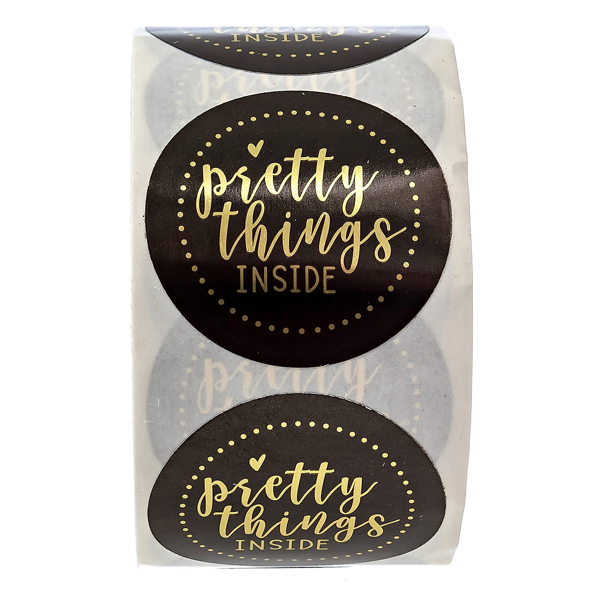 Black and Gold Foil Pretty Things Inside Stickers / 500 Sticker Roll / 1.5" Round Label/Small Business Online Retailer Labels