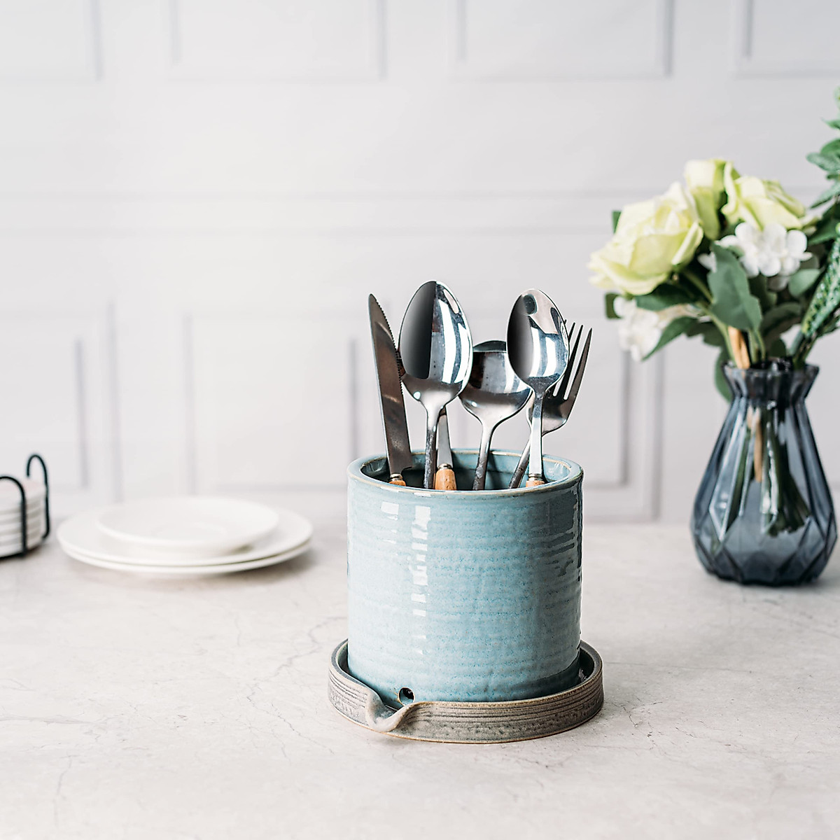 Utensil Drying Rack - Sink Cutlery Drainer & Drying Holder, 6x5x5", Modern Kitchen Countertop Cooking Utensils Organizer Drain Lets Out Liquids - Minimalist Design, Also Use For Bathroom Toothbrushes