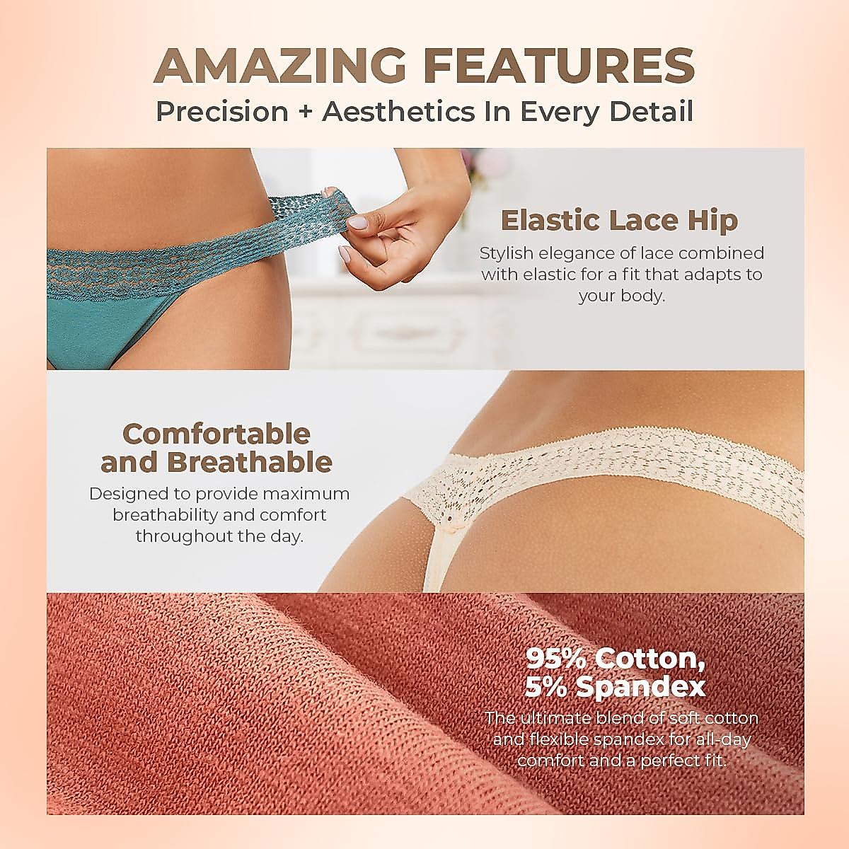shaperisfree Sexy Period Underwear, Leak Proof Period Thongs for Women, Cotton Absorbent Period Panties Lace Bikinis