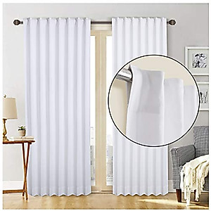 Farmhouse Cotton Duck Curtains 50x108 inch White Textured Slub, 108 Inch Cotton Curtains 16'sx8's, Tab top Curtains for Living Room, White Cotton Curtains, White Panel Curtain Set of 2