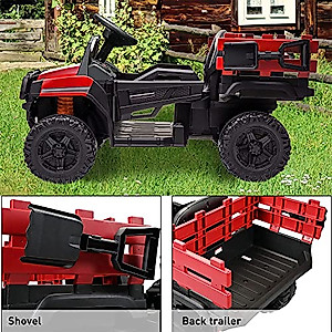 TOBBI 12V Kids Ride on Truck with Remote Control Battery Powered Toy Tractor with Trailer in Red