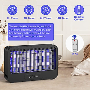 Electric Bug Zapper Indoor and Outdoor with 3500V Powerful Double-Sided Grid and 2-14H Timer-Mosquito Zapper with Remote, UV Light Fruit Fly Zapper Trap Insect Killer for Patio Home, 2 Extra Blubs