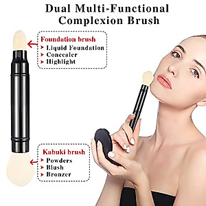 Falliny Dual Retractable Kabuki Makeup Brushes, Travel Face Blush Powder Brush, Double-Ended Foundation Concealer Brush with Cap for Blush, Bronzer, Buffing, Highlighter, Flawless Powder Cosmetics