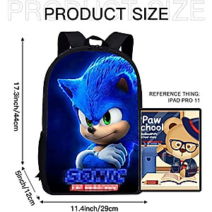 LMUCYISYIS Cartoon the Hedgehog Backpack, Anime Blue Hedgehog Schoolbag Large Capacity Bookbag Durable Daypack Outdoor Travel Laptop Bag for Boys Girls Teens Gift 17 Inch (Cartoon 2)
