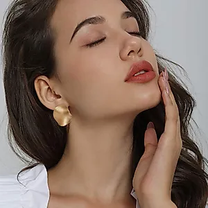 Gold Clip on Earrings for Women Disc Hammered Stud Clip Earrings