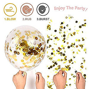 Black and Gold Balloon Garland Kit, 90Pcs Black and Gold Confetti Balloons Party Decorations 4 Sizes Black Gold Latex Party Balloons for Birthday Decorations, New Years, Wedding, Graduation