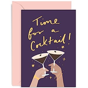 Old English Co. Cute Birthday Card for Her - Time For a Cocktail Celebration Card for Women - Sister, Niece, Mum, Wife, Friend - Sparkle Espresso Martini Greeting Card | Blank Inside with Envelope