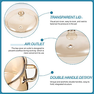 Vaguelly Glass Pot, Clear Glass Cooking Pot Saucepan with Lid, 1500mL Simmer Pot Stew Pot Microwave Stove and Dishwasher Safe Double-Handle Cookware for Milk Pasta Noodles Soup, Amber